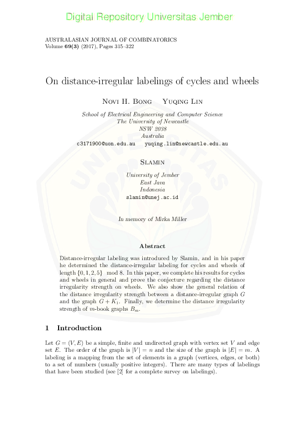 (PDF) On distance-irregular labelings of cycles and wheels