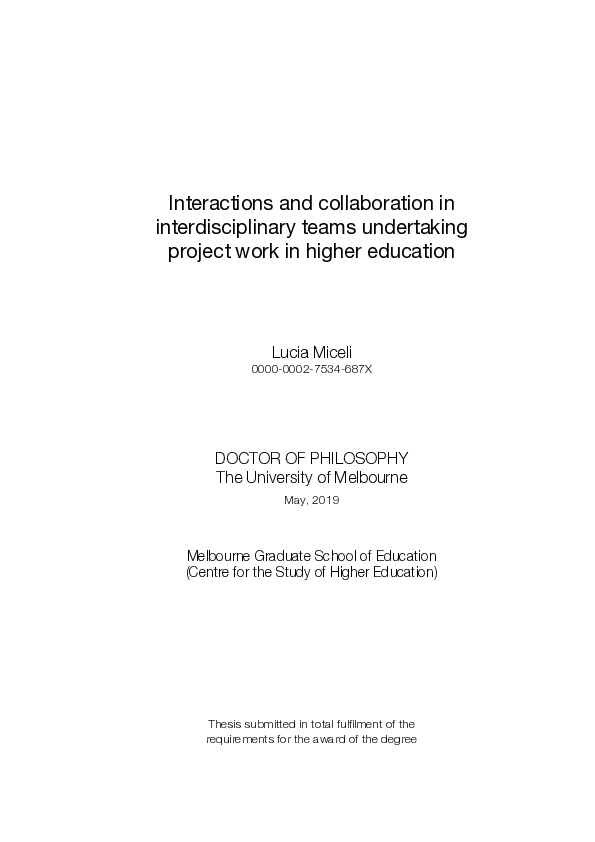 (PDF) Interactions and collaboration in interdisciplinary teams undertaking project work in ...