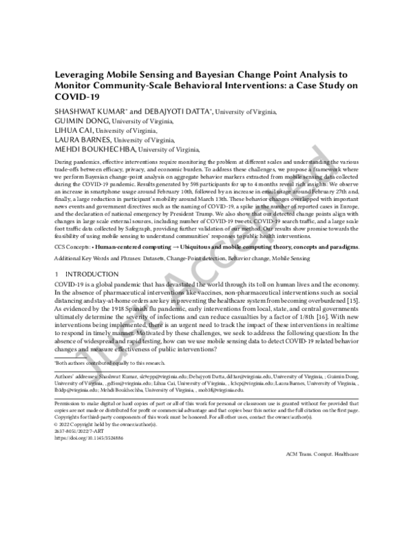 (PDF) Leveraging Mobile Sensing and Bayesian Change Point Analysis to ...