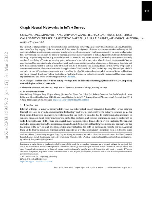 (PDF) Graph Neural Networks in IoT: A Survey