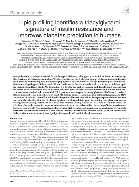 (PDF) Lipid Profiling Reveals TAGs and Diabetes Risk
