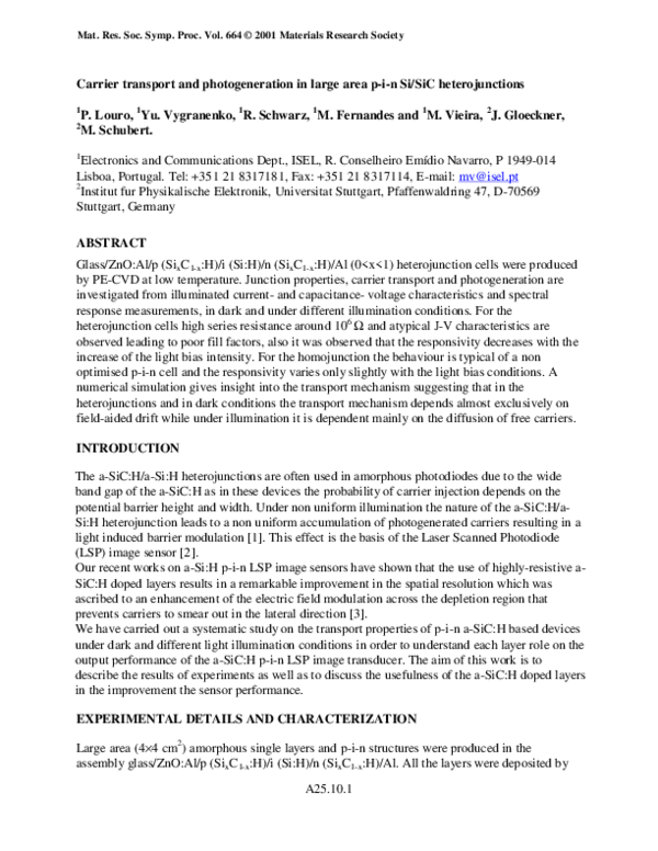 (PDF) Carrier transport and photogeneration in large area p-i-n Si/SiC ...