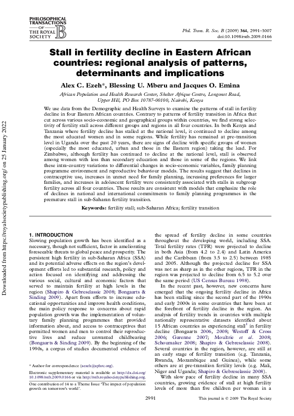 (PDF) Stall in fertility decline in Eastern African countries: regional ...