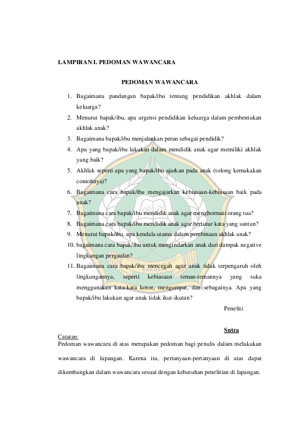 (PDF) LAMPIRAN I. PEDOMAN WAWANCARA