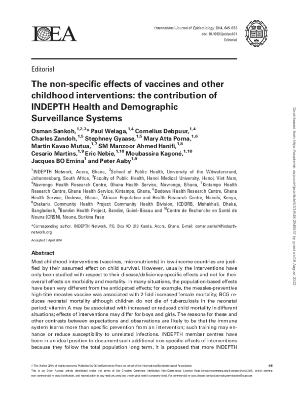 (PDF) The non-specific effects of vaccines and other childhood ...