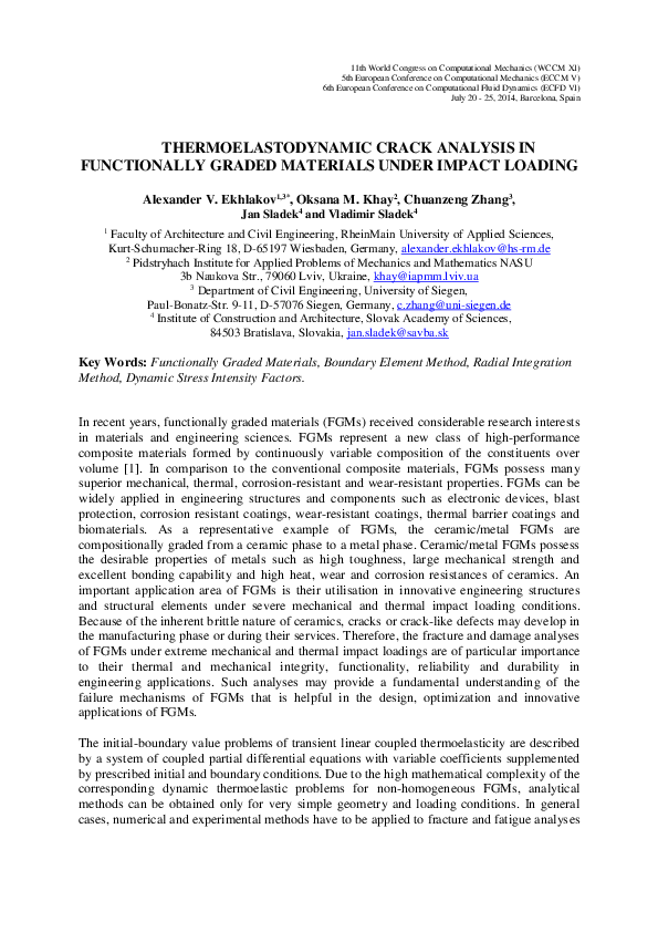 (PDF) Thermoelasto- dynamic Crack Analysis in Functionally Graded Materials under Impact Loading