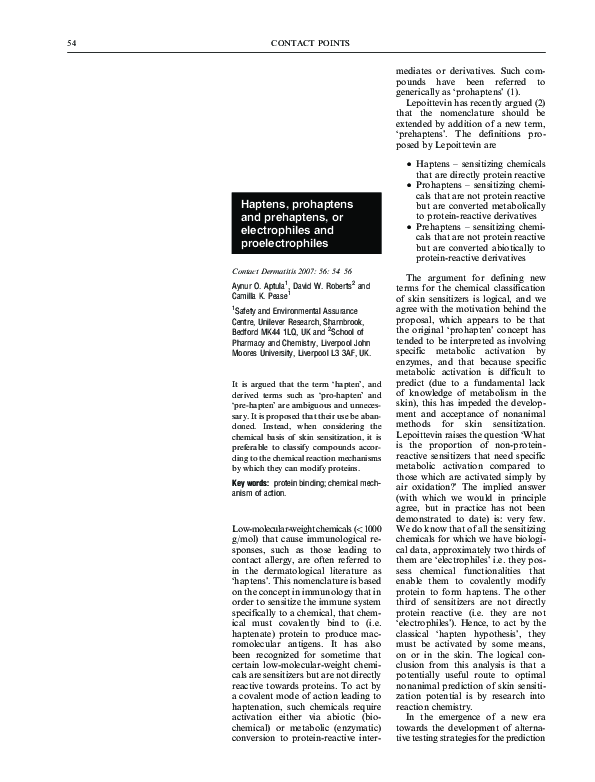 (PDF) Haptens, prohaptens and prehaptens, or electrophiles and ...