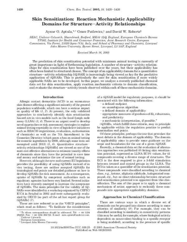 (PDF) Skin Sensitization: Reaction Mechanistic Applicability Domains ...