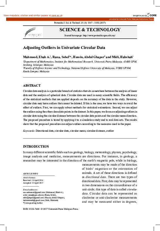 (PDF) Adjusting outliers in univariate circular data