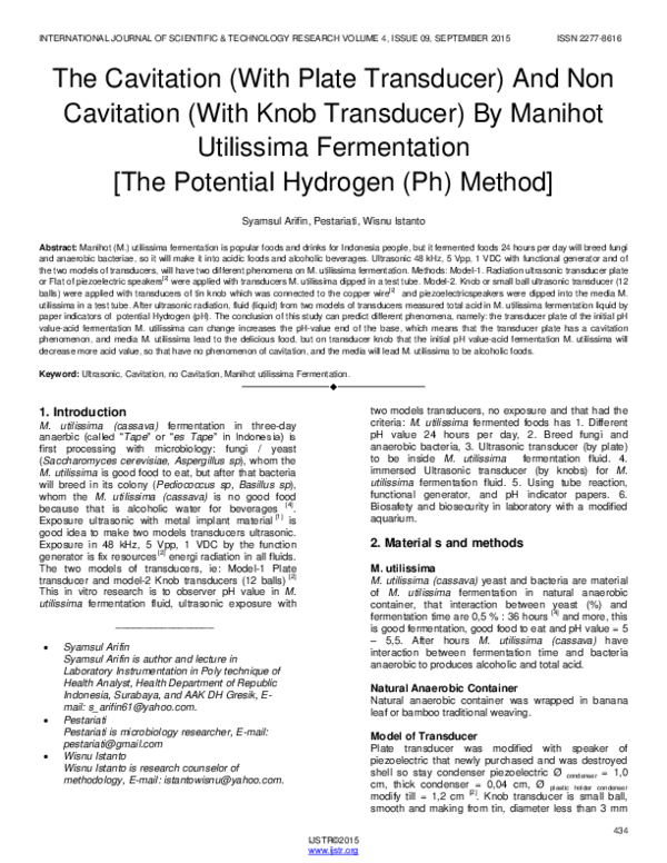(PDF) The Cavitation (With Plate Transducer) And Non Cavitation (With ...