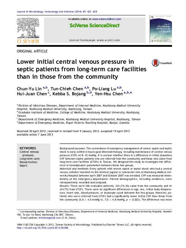 (PDF) Lower initial central venous pressure in septic patients from ...