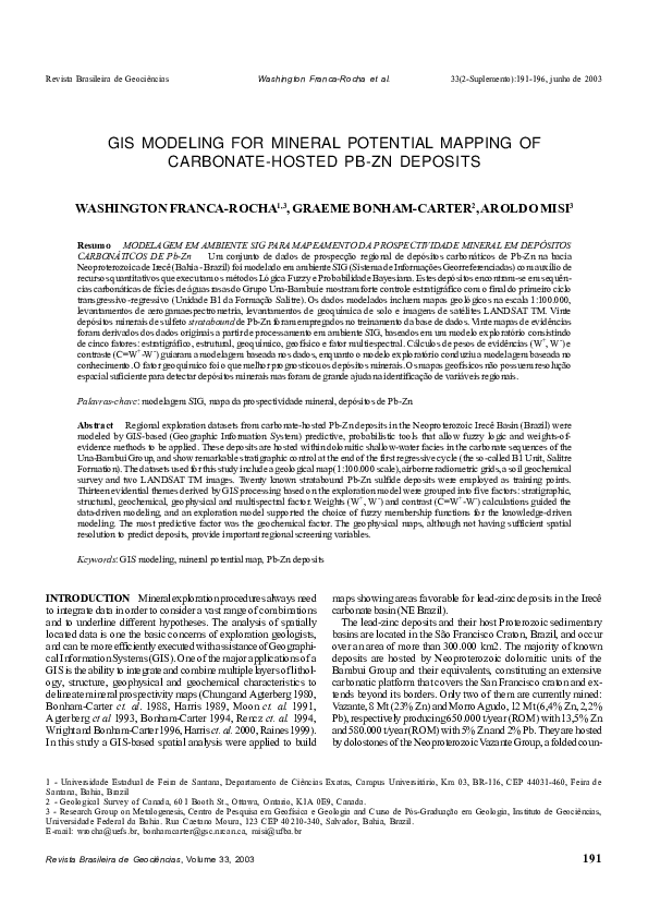 Pdf Gis Modeling For Mineral Potential Mapping Of Carbonate Hosted Pb