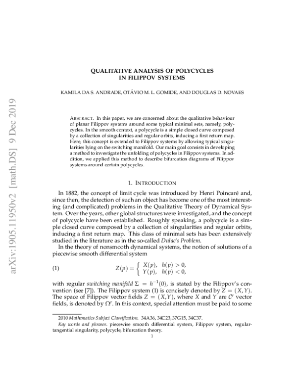 (PDF) Qualitative Analysis of Polycycles in Filippov Systems