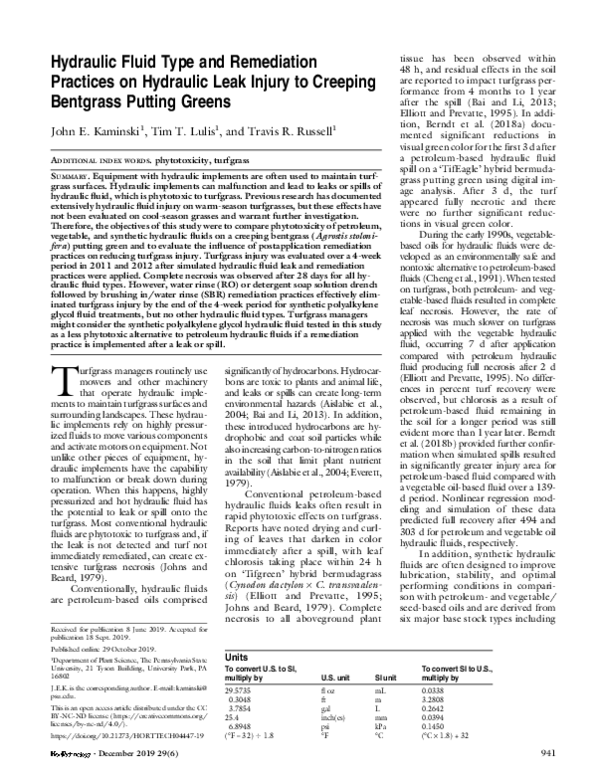 (PDF) Hydraulic Fluid Type and Remediation Practices on Hydraulic Leak ...