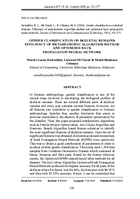 (PDF) Optimizing Gender Classification in Skeletal Remains