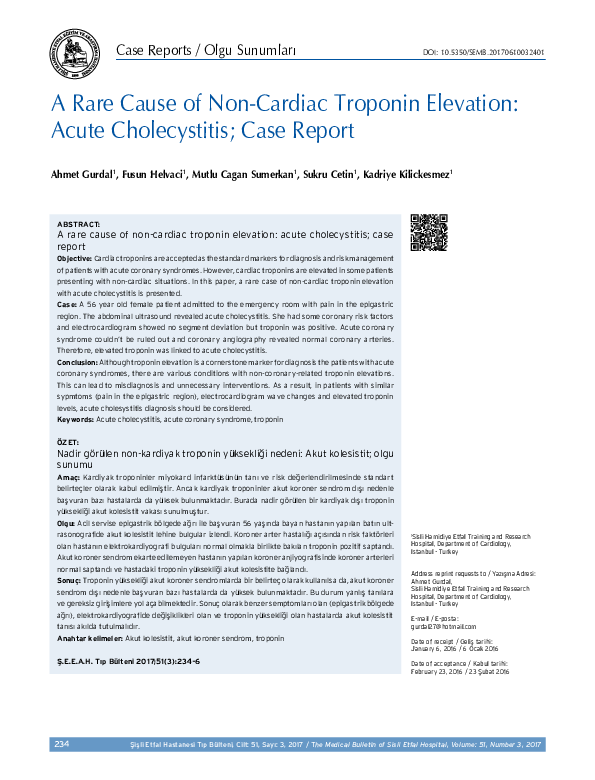 (PDF) A rare cause of non-cardiac troponin elevation: acute cholecystitis; case report | Şükrü ...