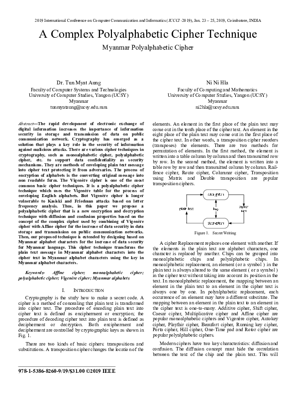 Pdf A Complex Polyalphabetic Cipher Technique Myanmar Polyalphabetic