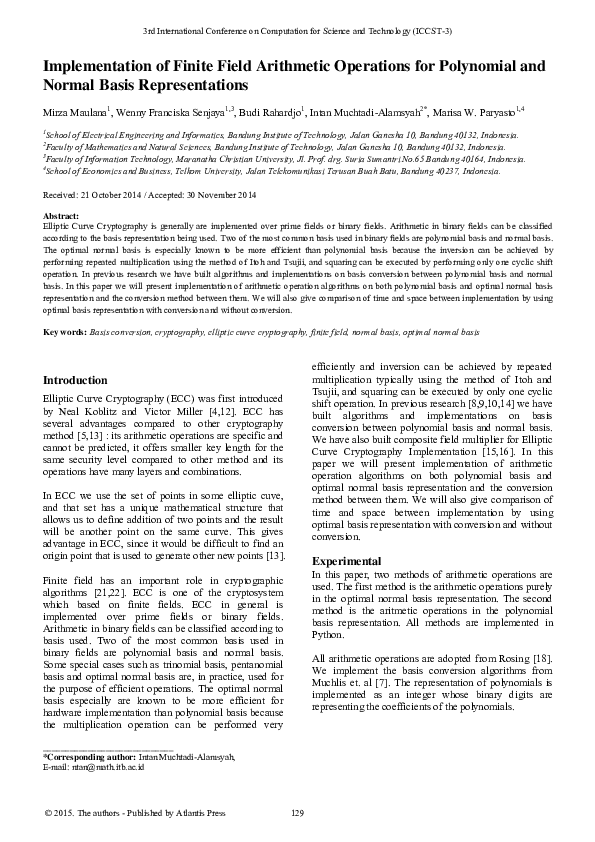Pdf Implementation Of Finite Field Arithmetic Operations For