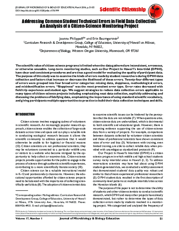(PDF) Addressing Common Student Technical Errors in Field Data Collection: An Analysis of a ...