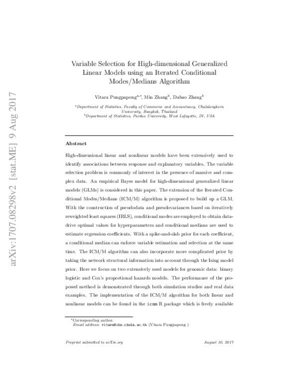 Pdf Variable Selection For High Dimensional Generalized Linear Models Using An Iterated