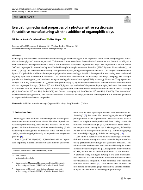 (PDF) Evaluating mechanical properties of a photosensitive acrylic resin for additive ...