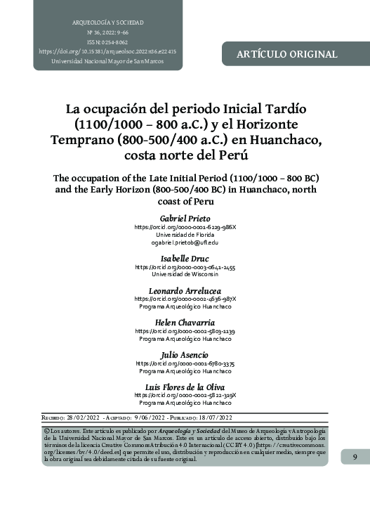 (PDF) La ocupación del periodo Inicial Tardío (1100/1000 – 800 a.C.) y ...