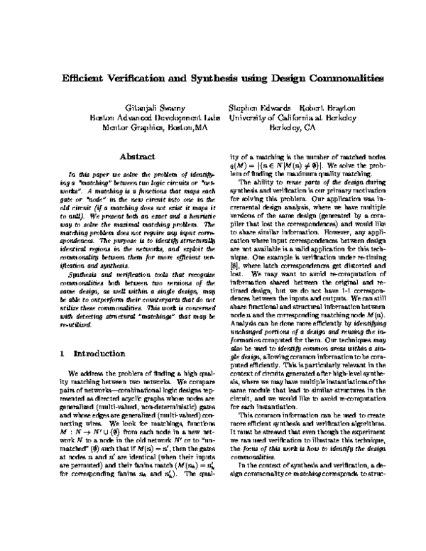 Pdf Efficient Verification And Synthesis Using Design Commonalities