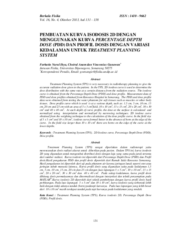 Pembuatan Kurva Isodosis 2D Dengan Menggunakan Kurva Percentage Depth ...