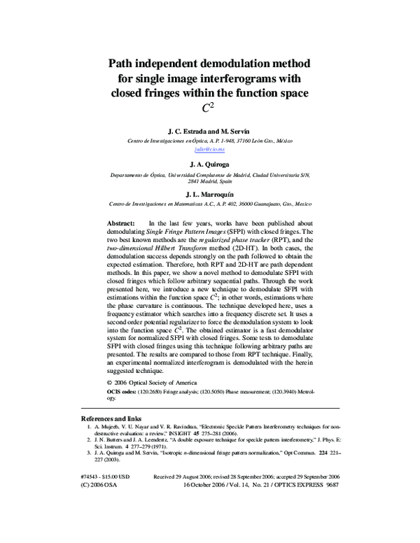 (PDF) Path independent demodulation method for single image interferograms with closed fringes ...
