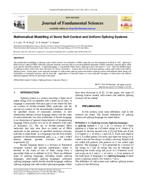 Pdf Mathematical Modelling Of Some Null Context And Uniform Splicing