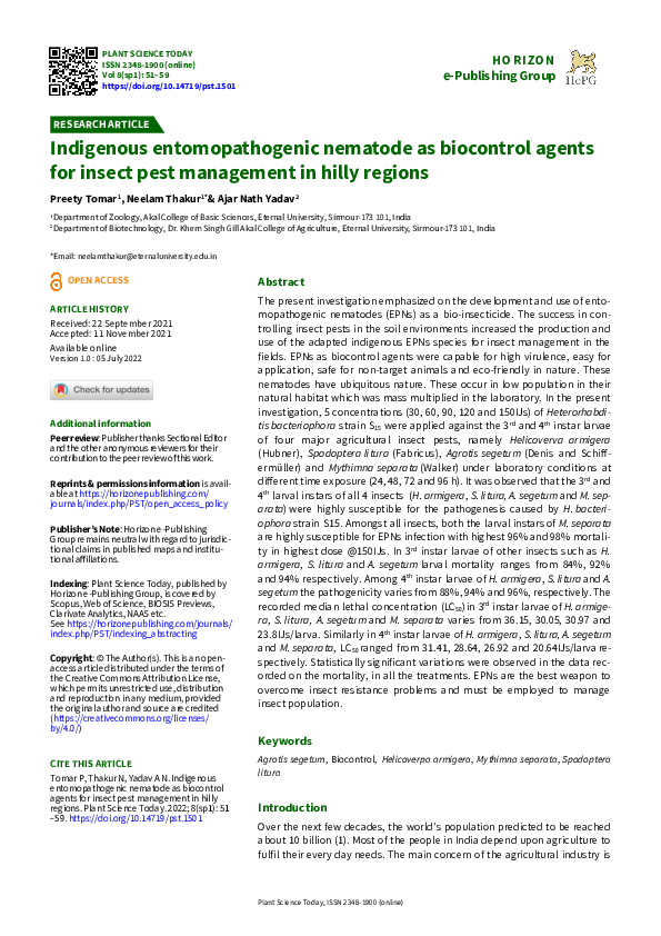 (PDF) Indigenous entomopathogenic nematode as biocontrol agents for insect pest management in ...