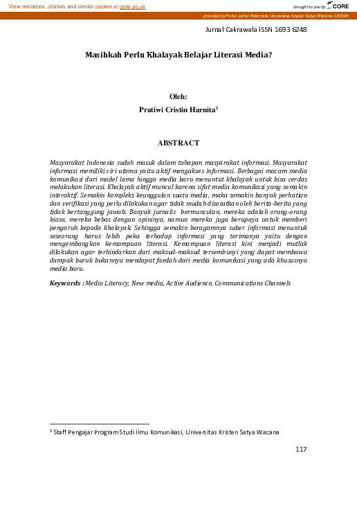 (PDF) Masihkah Perlu Khalayak Belajar Literasi Media
