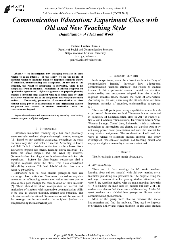 (PDF) Communication Education: Experiment Class with Old and New ...