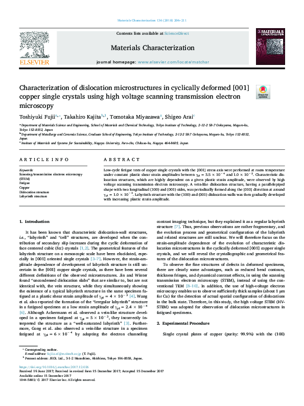(PDF) Characterization of dislocation microstructures in cyclically ...