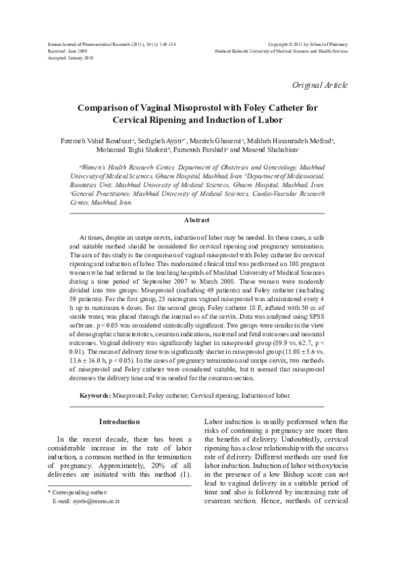 (PDF) Comparison of Vaginal Misoprostol with Foley Catheter for ...