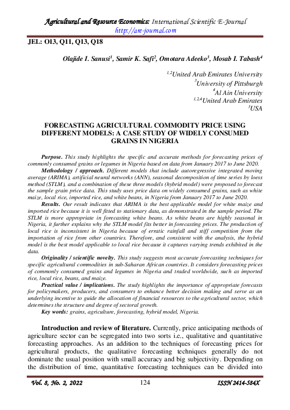(PDF) Forecasting agricultural commodity price using different models ...