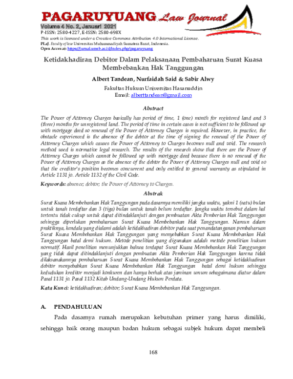 (PDF) Ketidakhadiran Debitor Dalam Pelaksanaan Pembaharuan Surat Kuasa ...