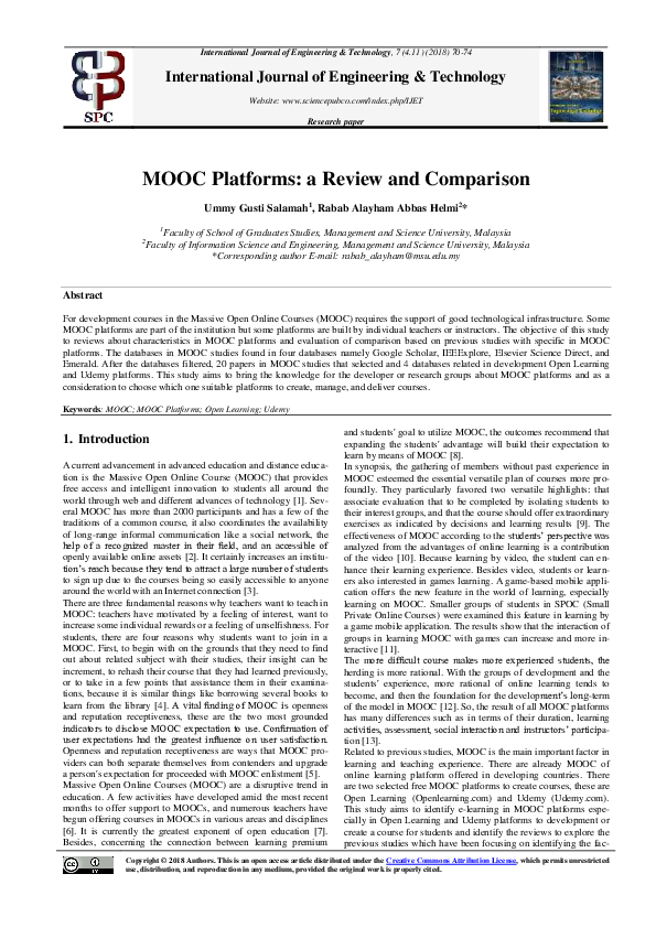 Pdf Mooc Platforms A Review And Comparison