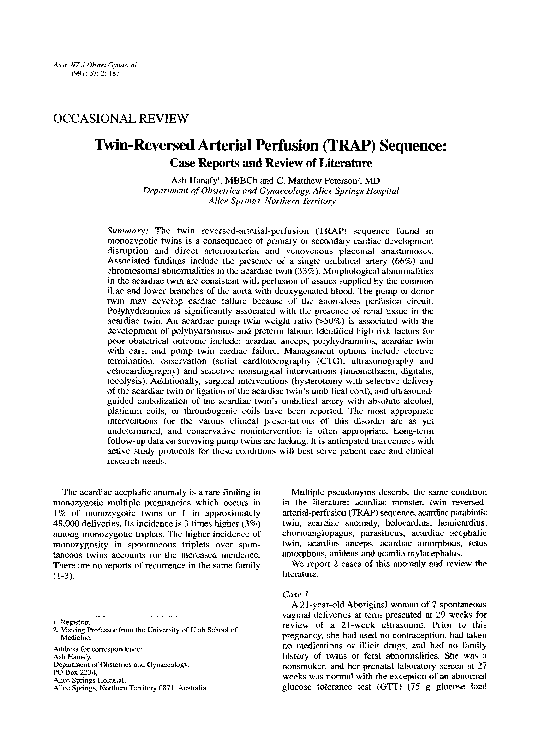 (PDF) Twin-Reversed Arterial Perfusion (TRAP) Sequence: Case Reports ...