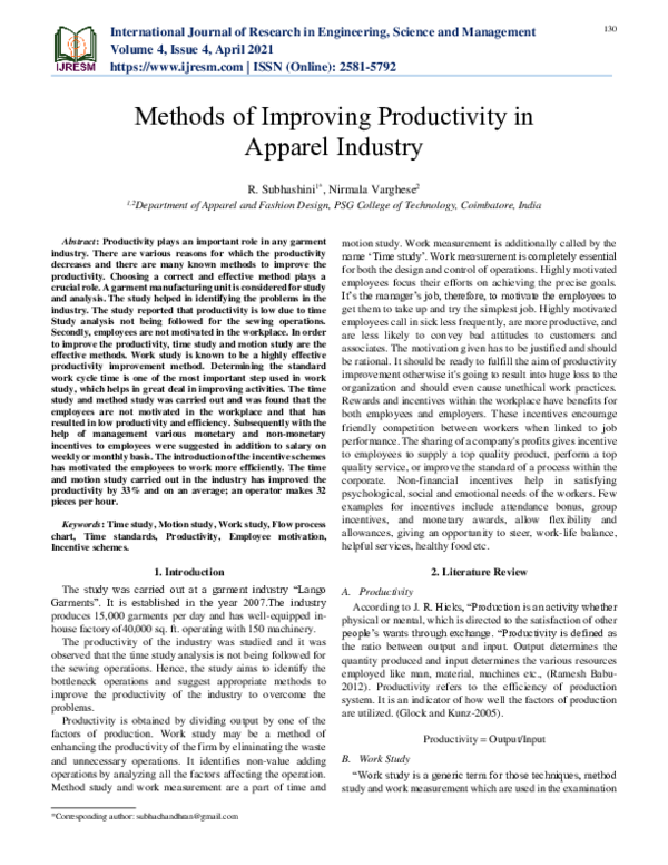 (PDF) Methods of Improving Productivity in Apparel Industry
