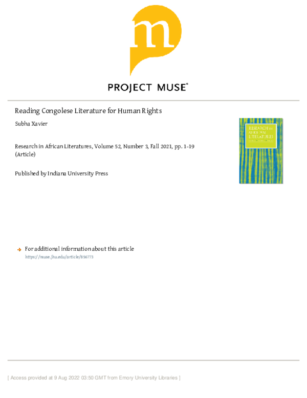 (PDF) Reading Congolese Literature for Human Rights