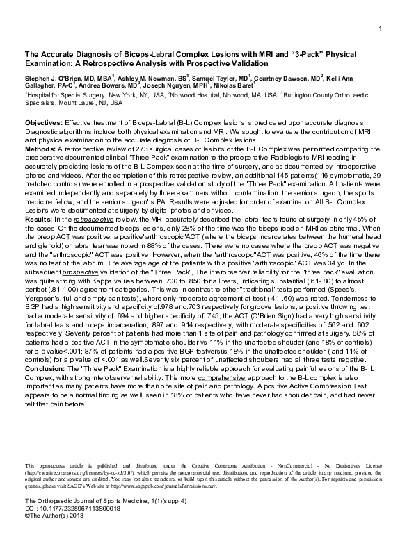 (PDF) The Accurate Diagnosis of Biceps-Labral Complex Lesions with MRI ...