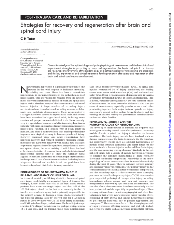 Strategies For Recovery And Regeneration After Brain And Spinal Cord Injury