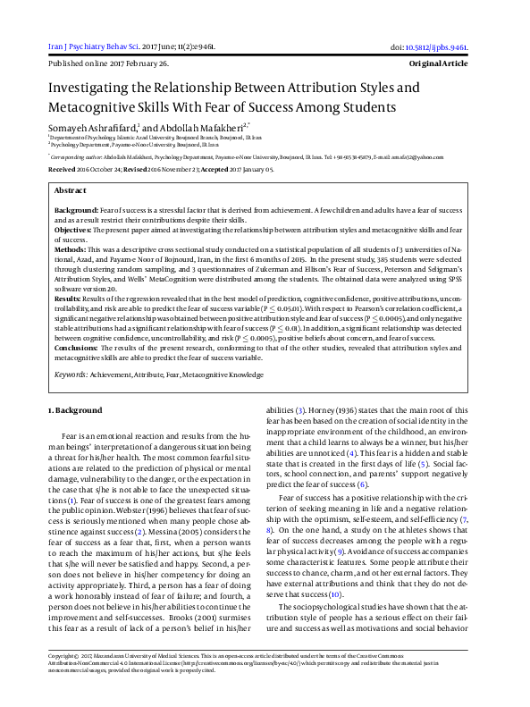 (PDF) Investigating the Relationship Between Attribution Styles and Metacognitive Skills With ...