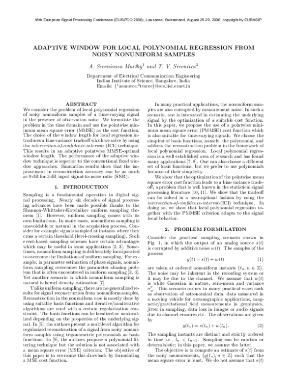 Pdf Adaptive Window For Local Polynomial Regression From Noisy