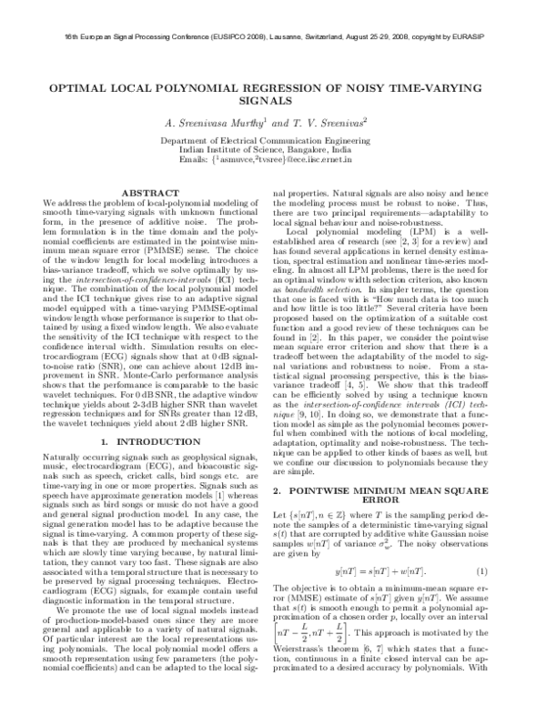 Pdf Optimal Local Polynomial Regression Of Noisy Time Varying Signals Thippur Sreenivas 8927