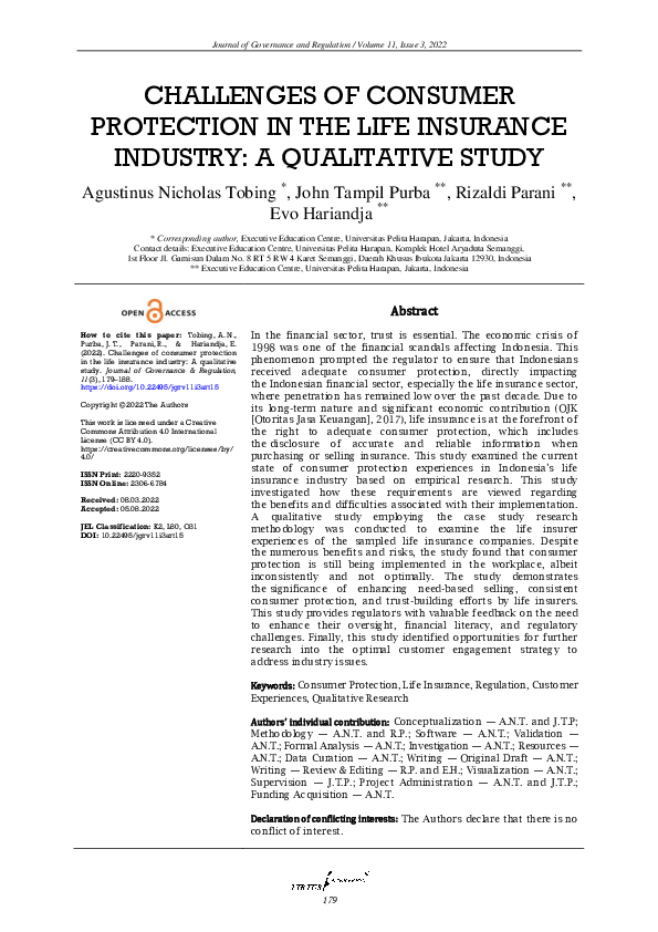 (PDF) CHALLENGES OF CONSUMER PROTECTION IN THE LIFE INSURANCE INDUSTRY ...