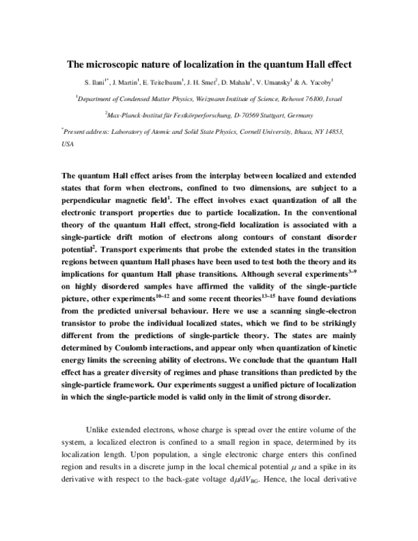 (PDF) The microscopic nature of localization in the quantum Hall effect