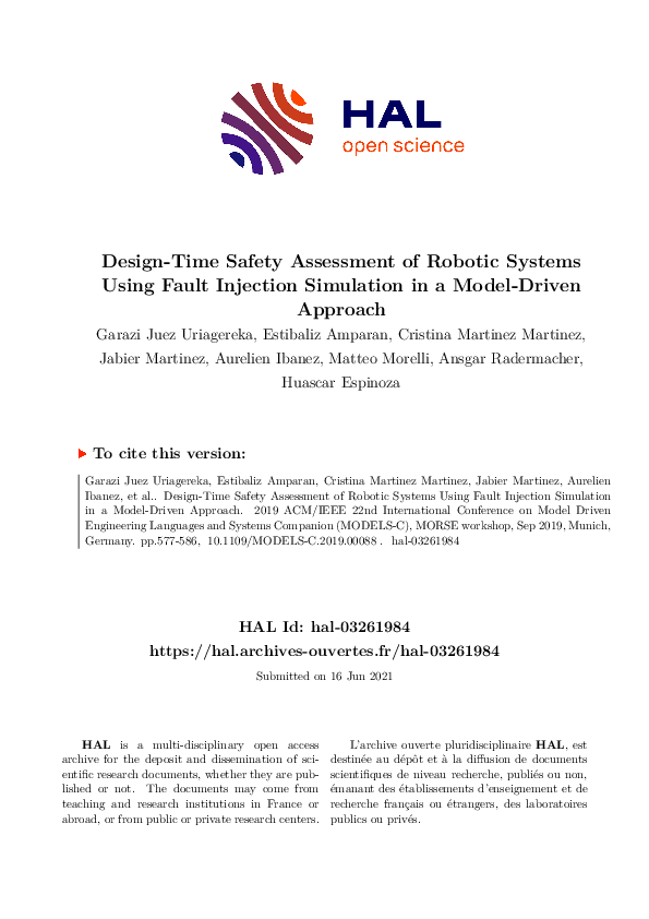 Pdf Design Time Safety Assessment Of Robotic Systems Using Fault Injection Simulation In A