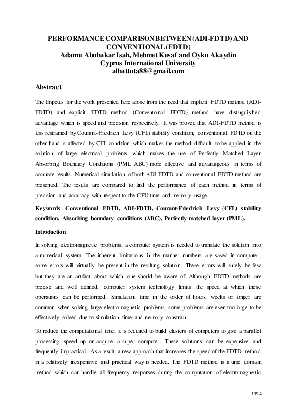 Pdf Comparison Between Adi Fdtd And Conventional Fdtd